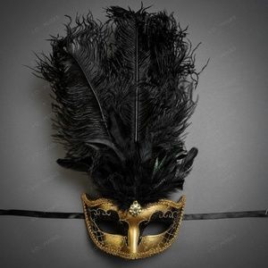 ILOVEMASKS | Accessories | Venetian Women Tall Feather Masquerade Gold ...